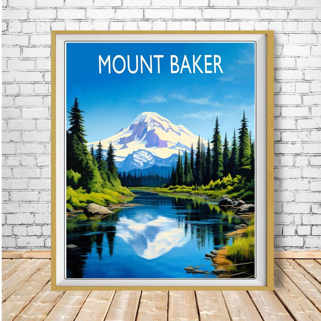 Mount Baker Poster, Cascade Mountains Print, Washington State, Seattle ...