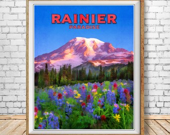 Mount Rainier Poster National Park Poster Iconic - Etsy