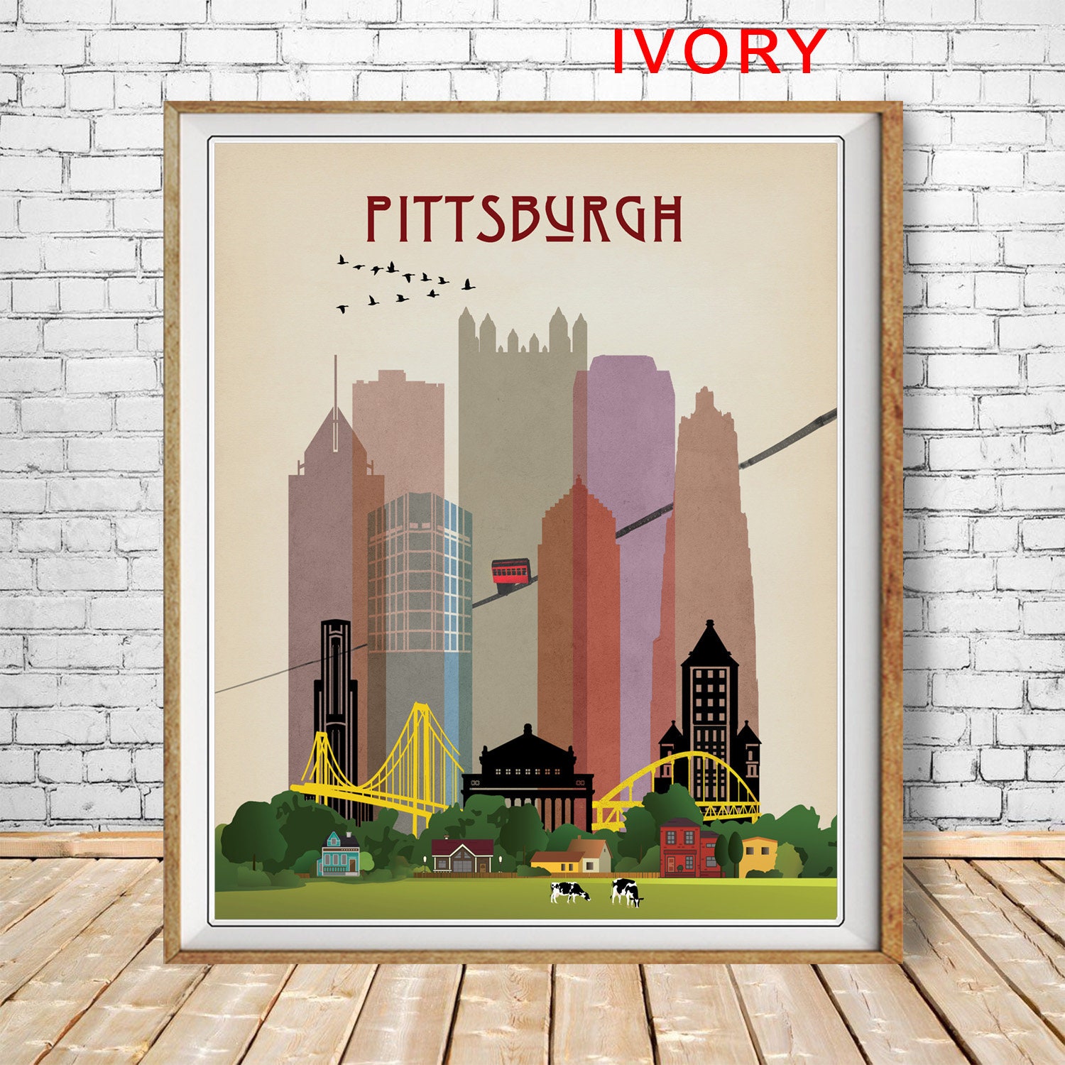 Pittsburgh Poster Pennsylvania Print Pittsburgh Skyline | Etsy
