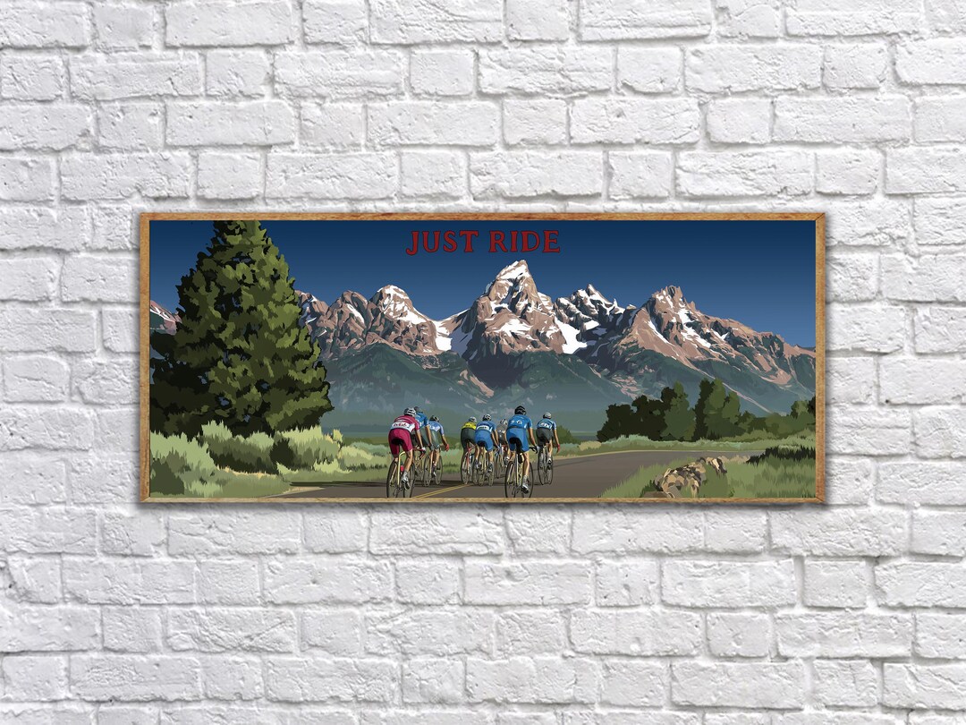 Bike Racing Peloton in Teton National Park - Panoramic Travel Poster ...