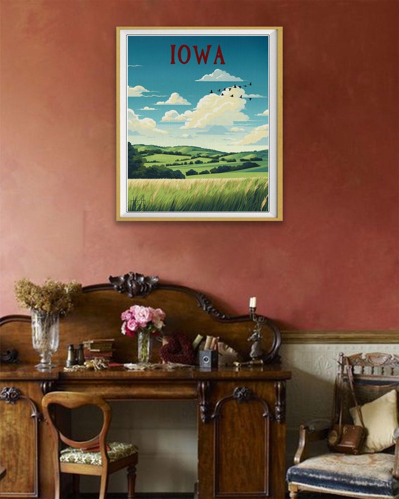 Iowa Poster, Iowa Landscape Print, Iowa Decor, Iowa Countryside, Des ...