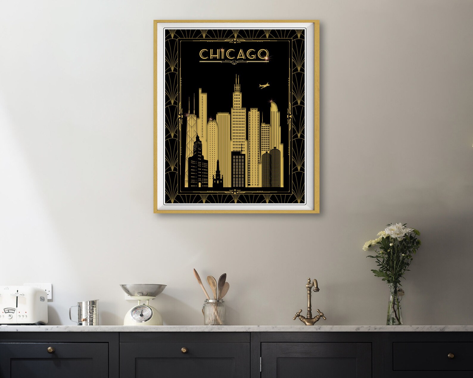 Chicago Skyline Print Art Deco Poster Chicago Cityscape - Etsy