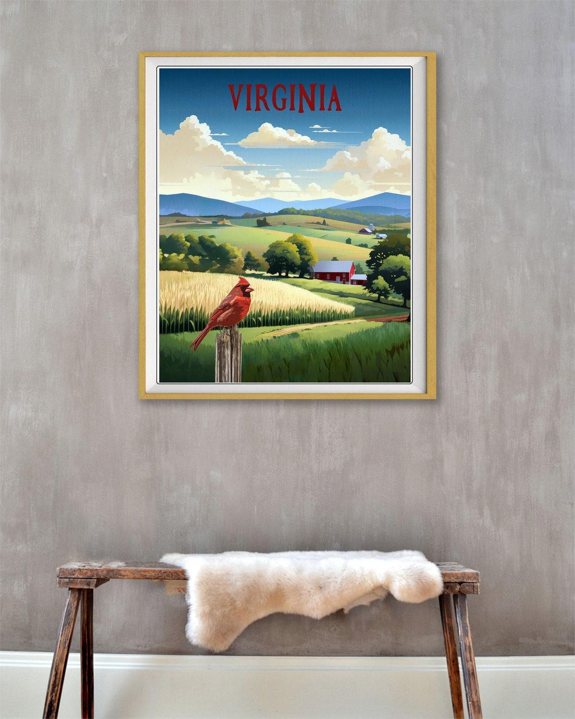 Virginia Poster, Cardinal Print, State Bird, Virginia Landscape Print ...