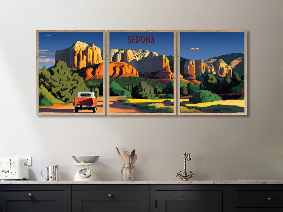 Sedona Arizona Travel Poster | Red Rock Canyon Art Print | Retro ...