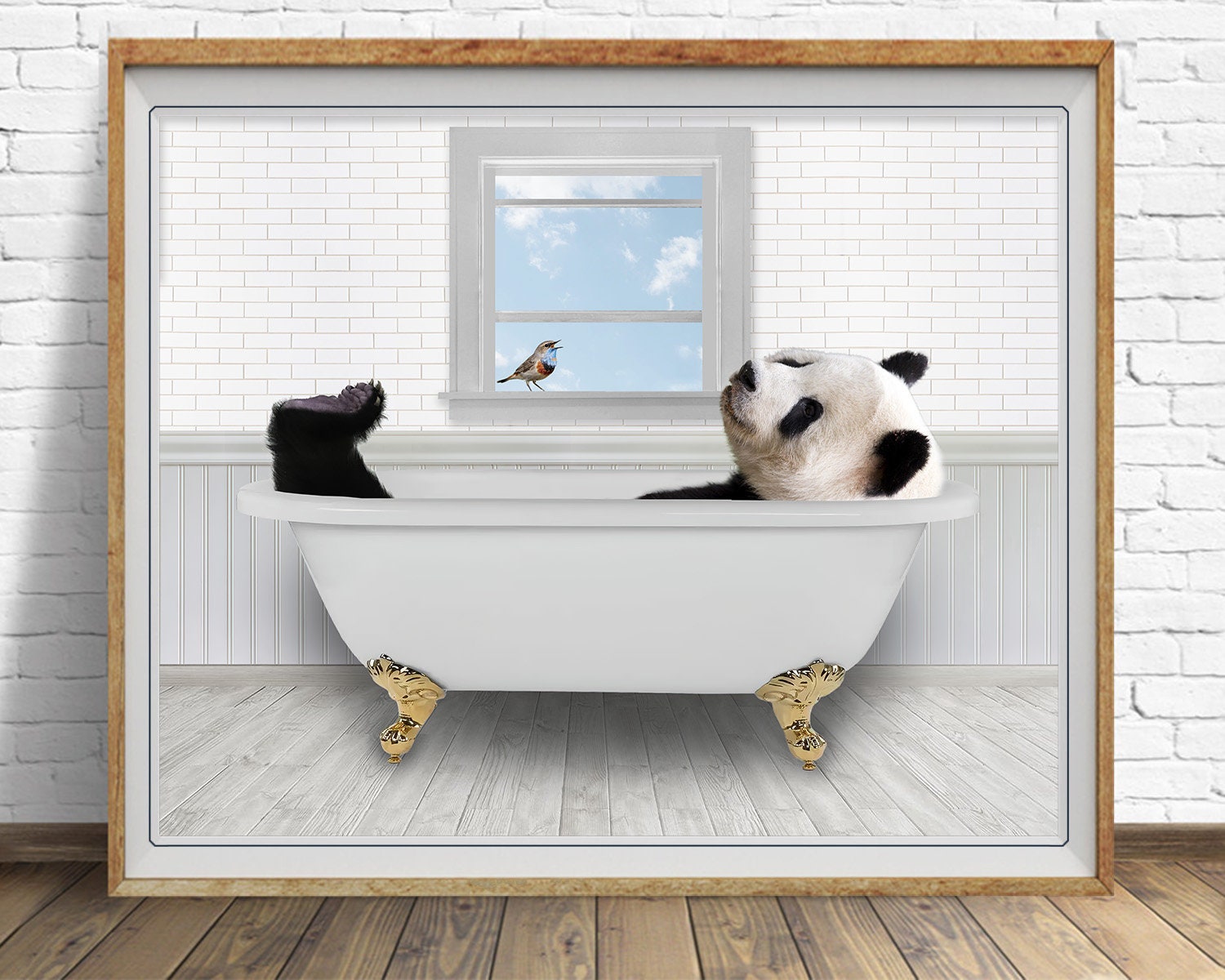 Panda Print, Animals in Tubs, Panda Art Poster, Bathroom Wall Art ...