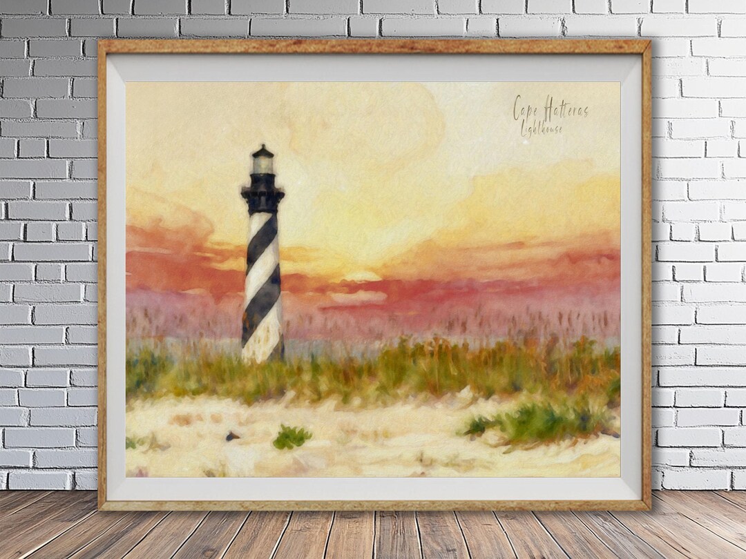 Cape Hatteras Lighthouse Sunset Travel Poster, Coastal Fine Art Print ...