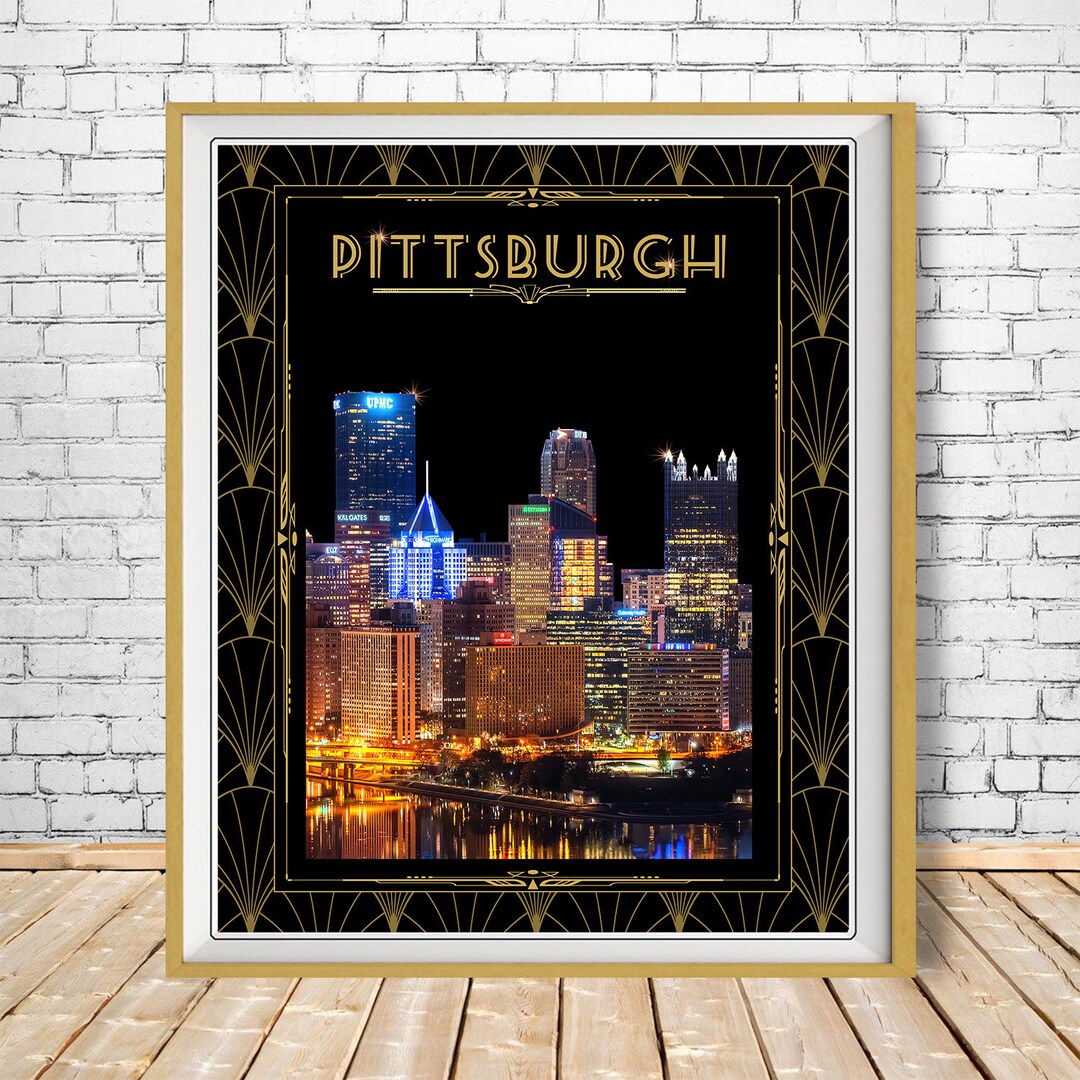 Pittsburgh Print, Art Deco Travel Poster, Pittsburgh Skyline Poster ...