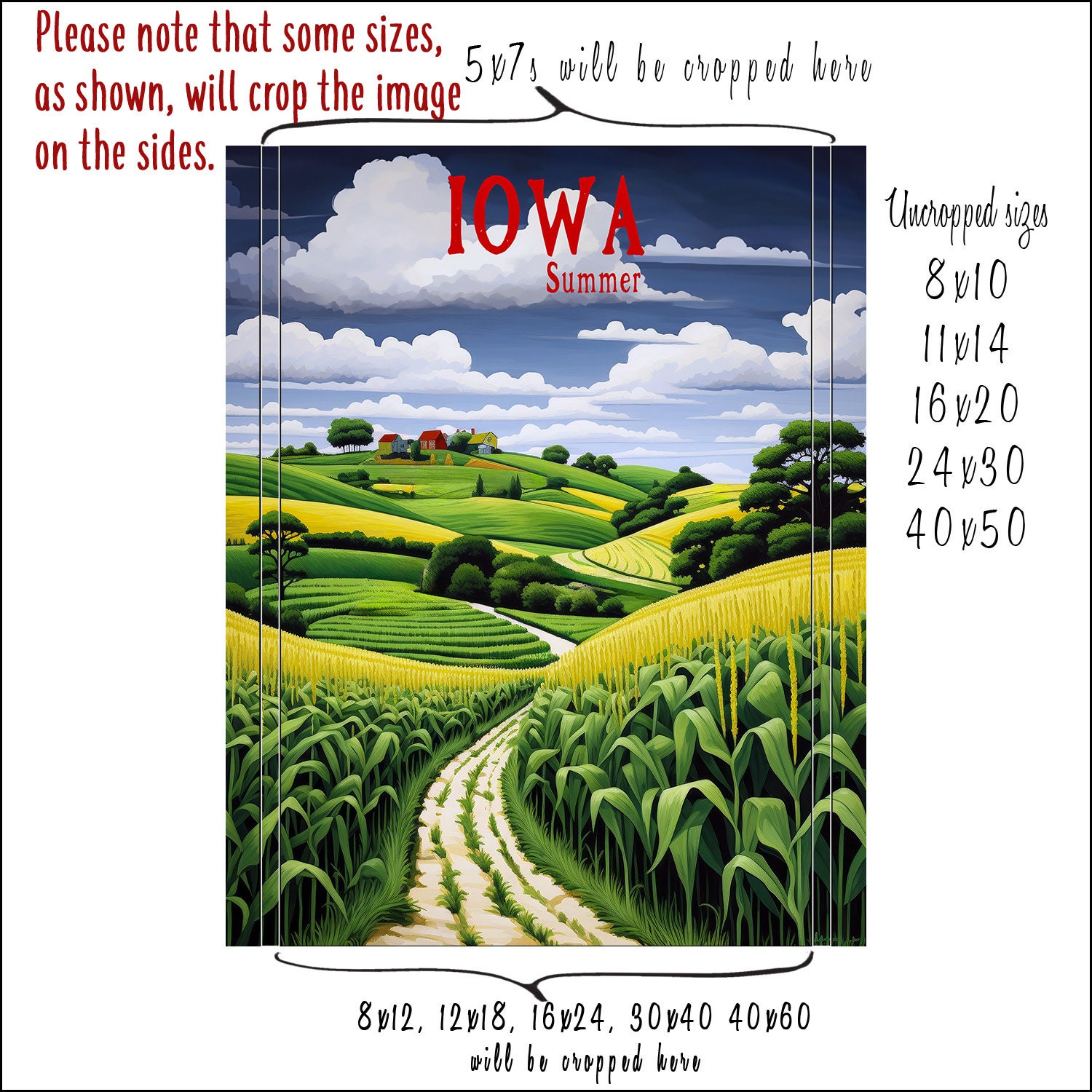 Iowa Poster, Iowa Landscape Print, Summer Landscape Poster, Iowa ...