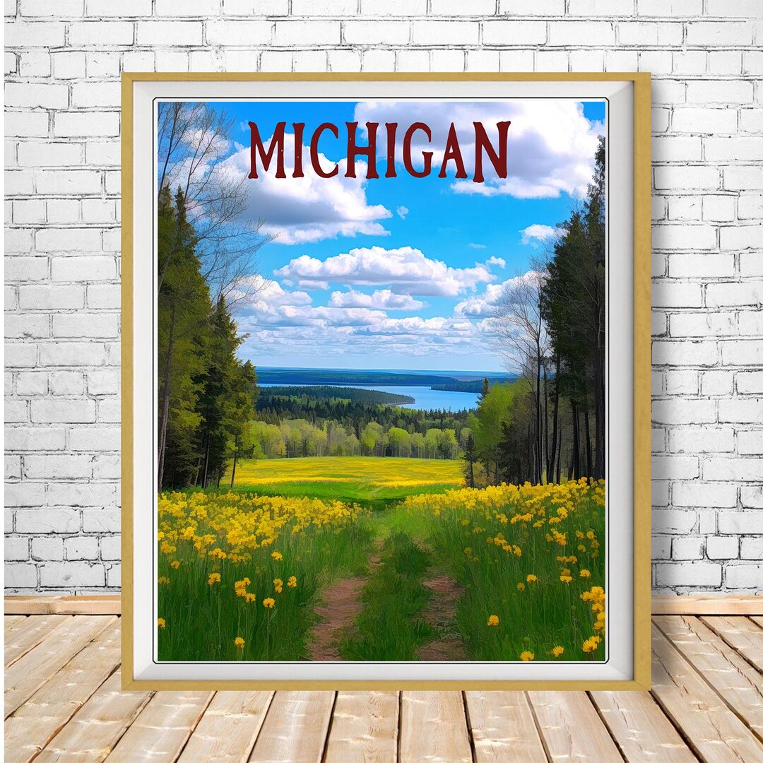 Michigan Poster, Upper Peninsula Print, Spring Landscape Print, UP ...