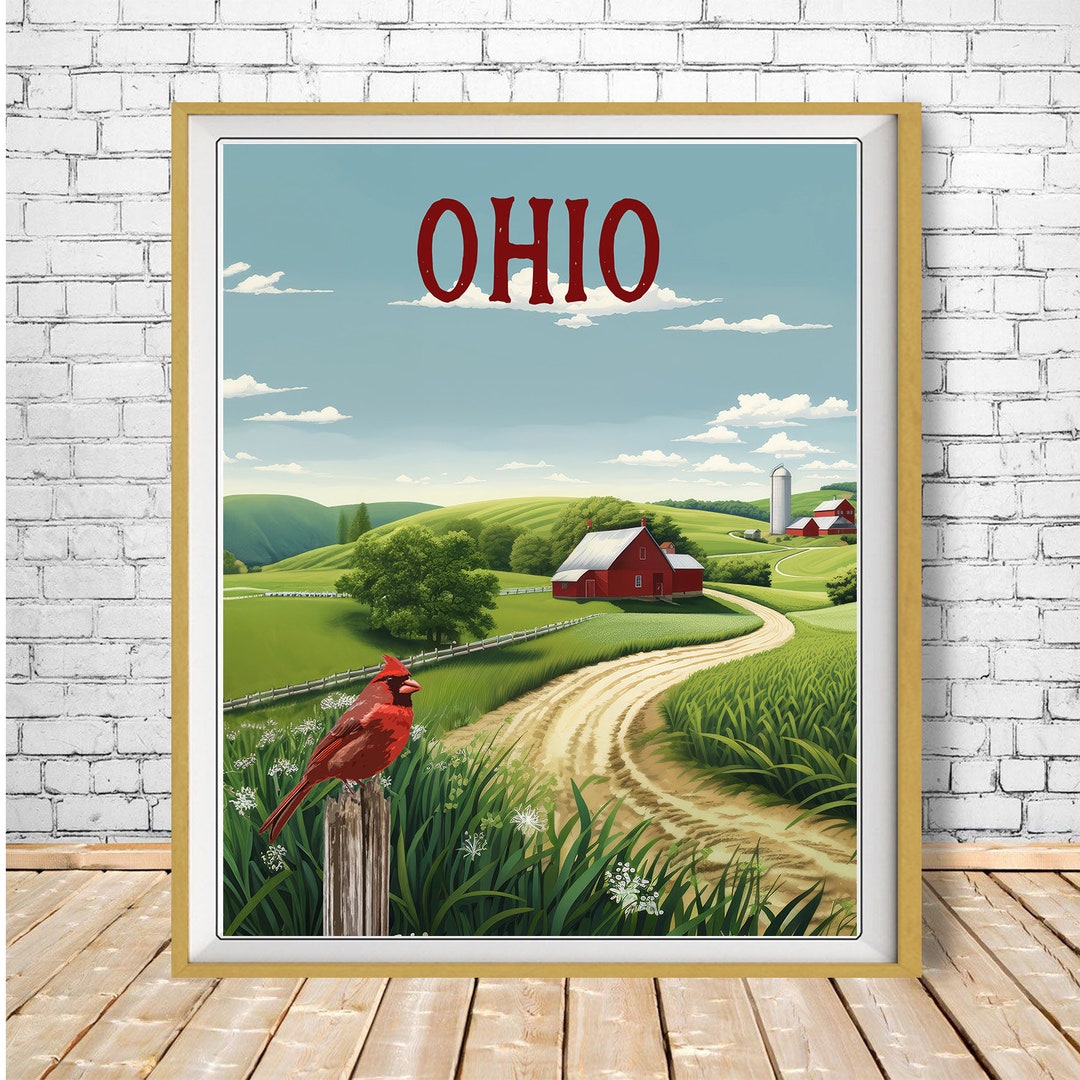 Ohio Poster, Cardinal Print, State Bird, Ohio Landscape Print, Cardinal ...