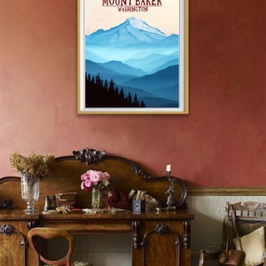Mount Baker Poster, Cascade Mountains Print, Washington State, Seattle ...