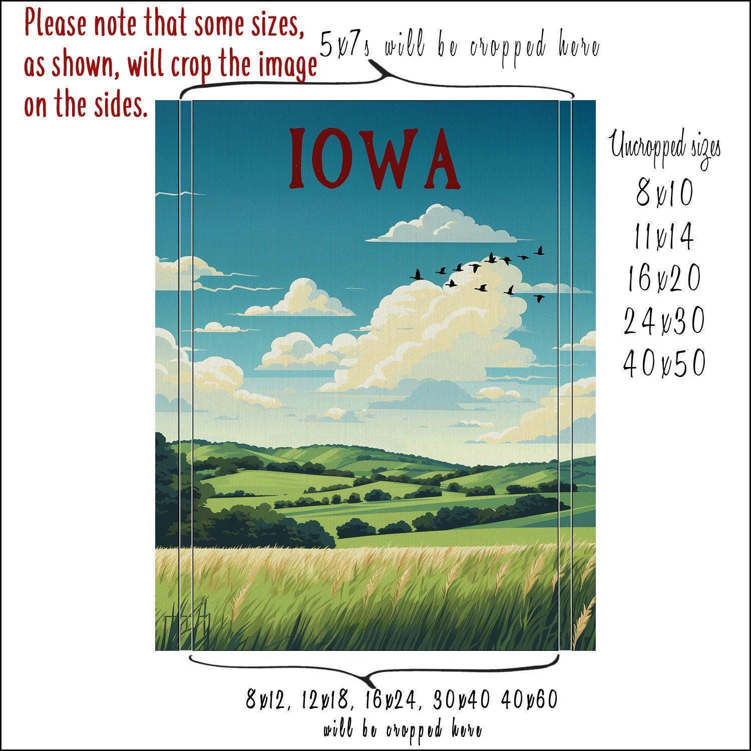 Iowa Poster, Iowa Landscape Print, Iowa Decor, Iowa Countryside, Des ...