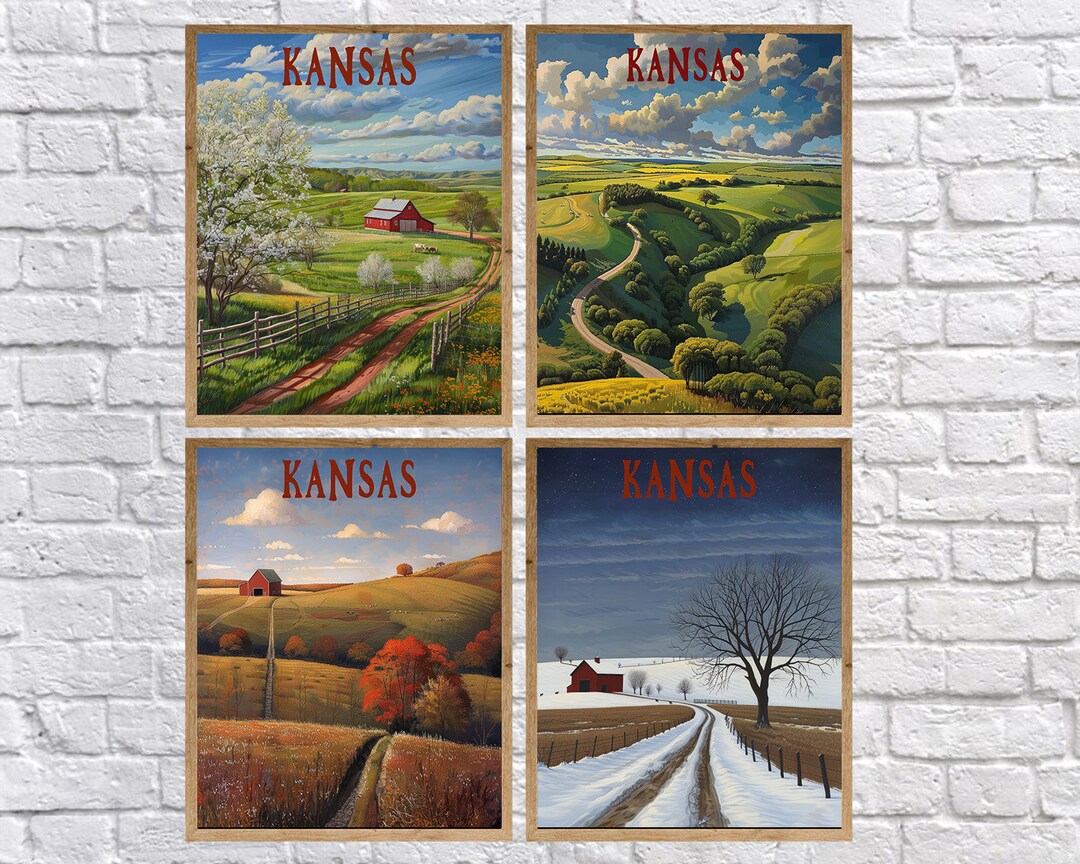 Kansas Posters, Discounted Set, Kansas Prints, Four Seasons, Wichita ...