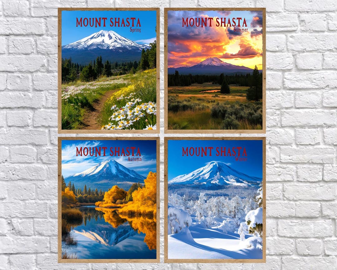 Mt Shasta Poster, Discounted Set, Northern California Print, Four ...