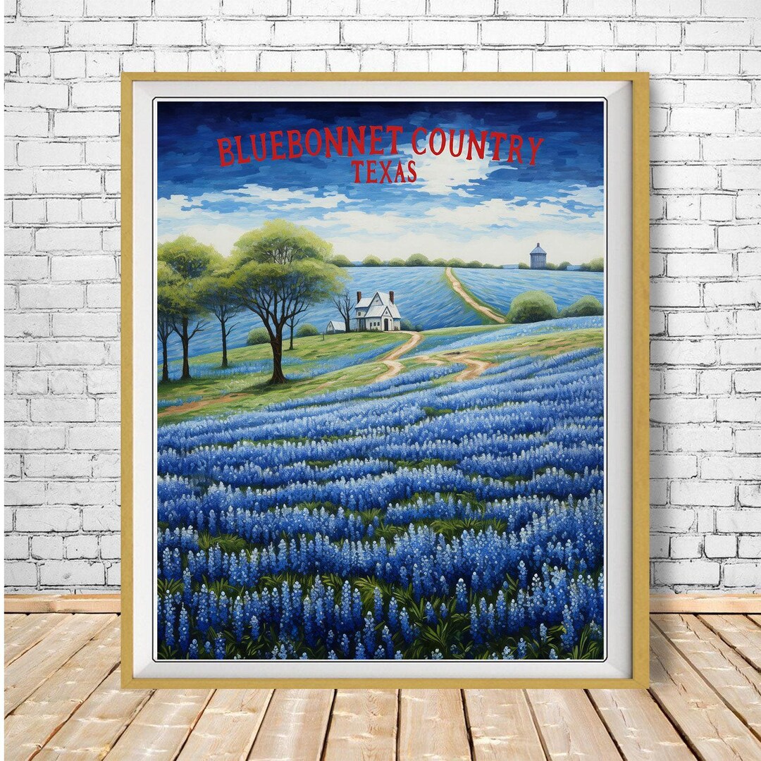 Texas Bluebonnet Hills Poster, Austin Texas Poster, Bluebonnet Country ...