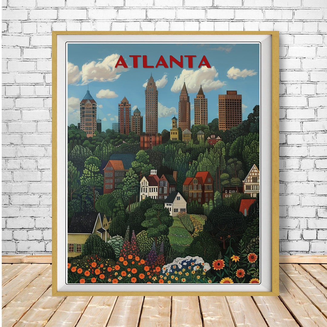 Atlanta Travel Poster, Atlanta Skyline, Georgia Print, Retro Travel ...