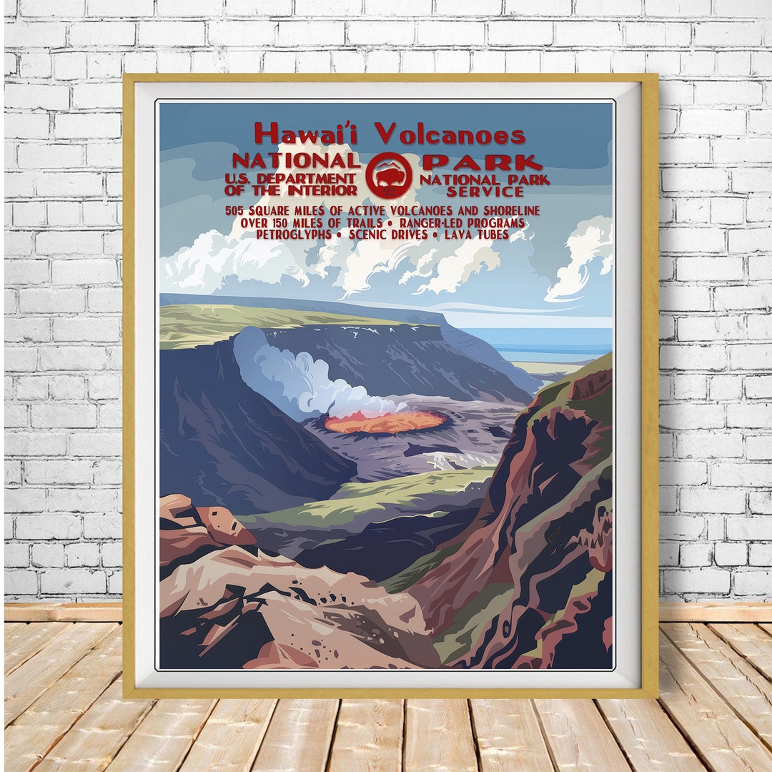 Hawai'i Volcanoes Poster, Hawaii Print, National Park Poster, National ...
