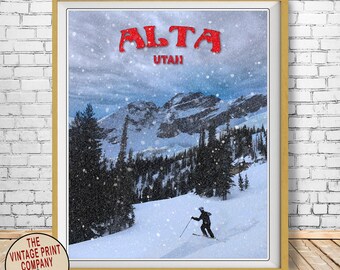 Alta Utah Poster, Utah Print, Alta Ski Resort Print, Skiing Poster ...