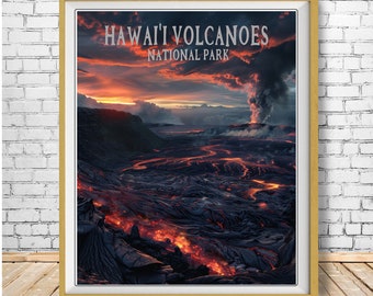Hawai'i Volcanoes Poster, Hawaii Print, National Park Poster, National Park Print, Volcano ...
