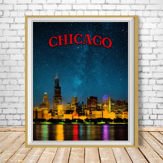 Chicago Poster Chicago Skyline Print Chicago Cityscape - Etsy