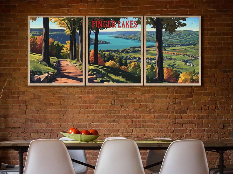 Finger Lakes Travel Poster, Scenic New York State Landscape Print ...