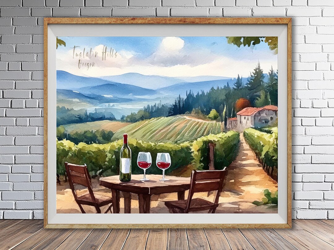 Oregon Vineyard Poster, Wine Decor, Portland Print, Pacific Northwest ...