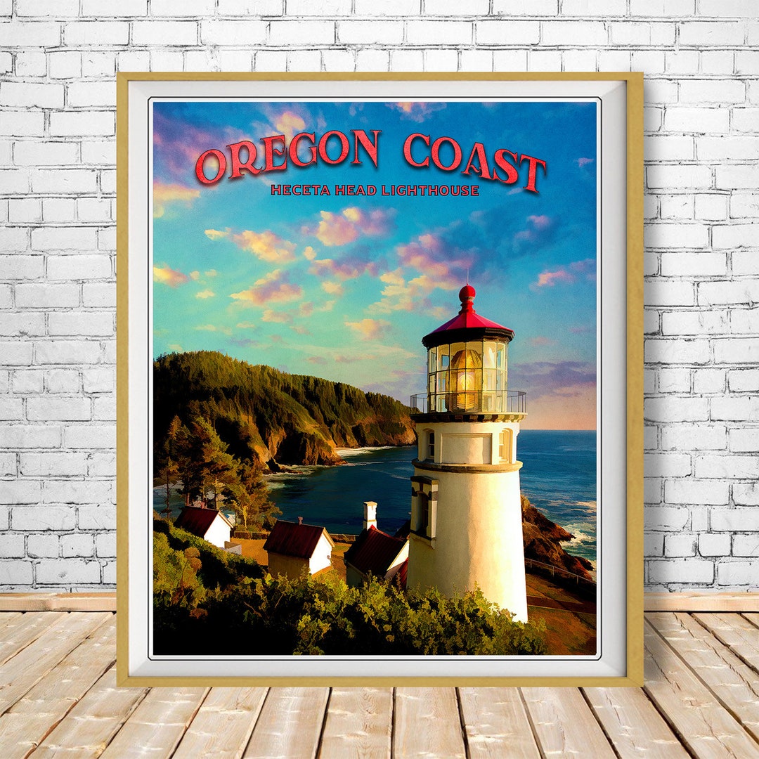 Oregon Coast Poster, Portland Oregon Print, Oregon Coast Print, Heceta ...