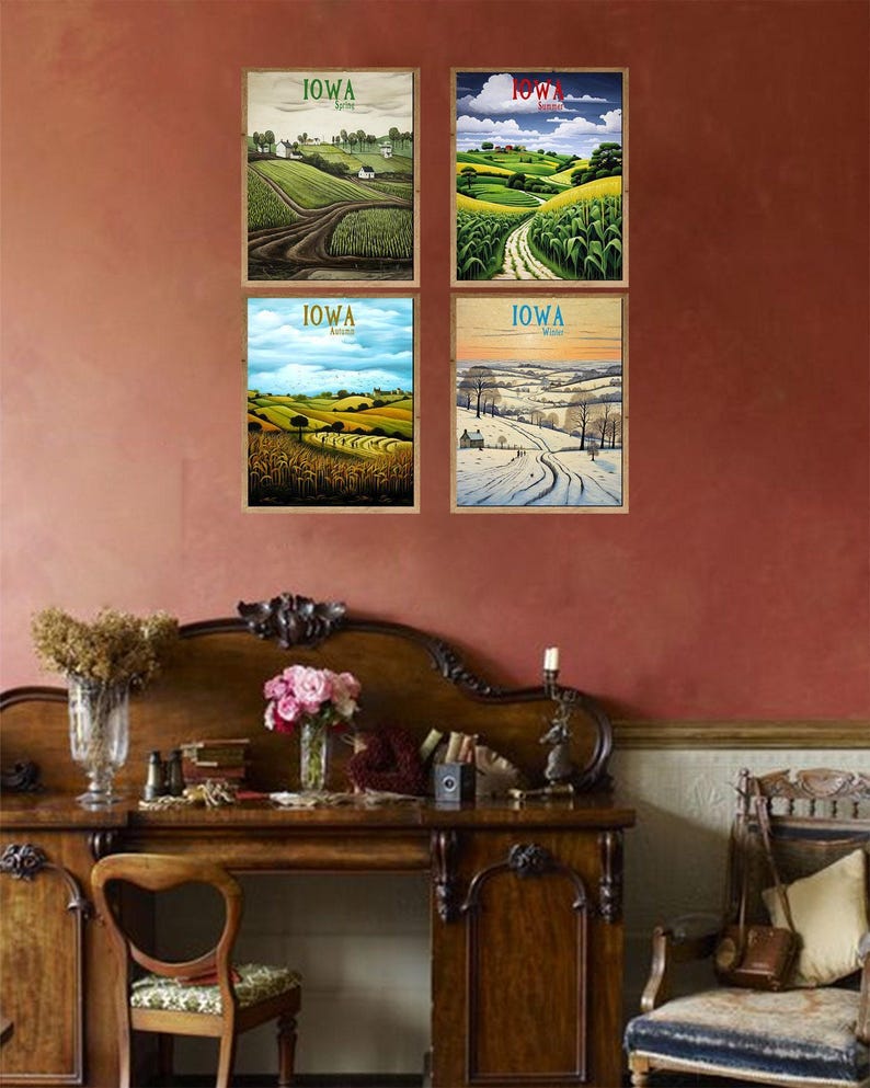 Iowa Posters, Discounted Set, Iowa Prints, Four Seasons, Des Moines Art ...