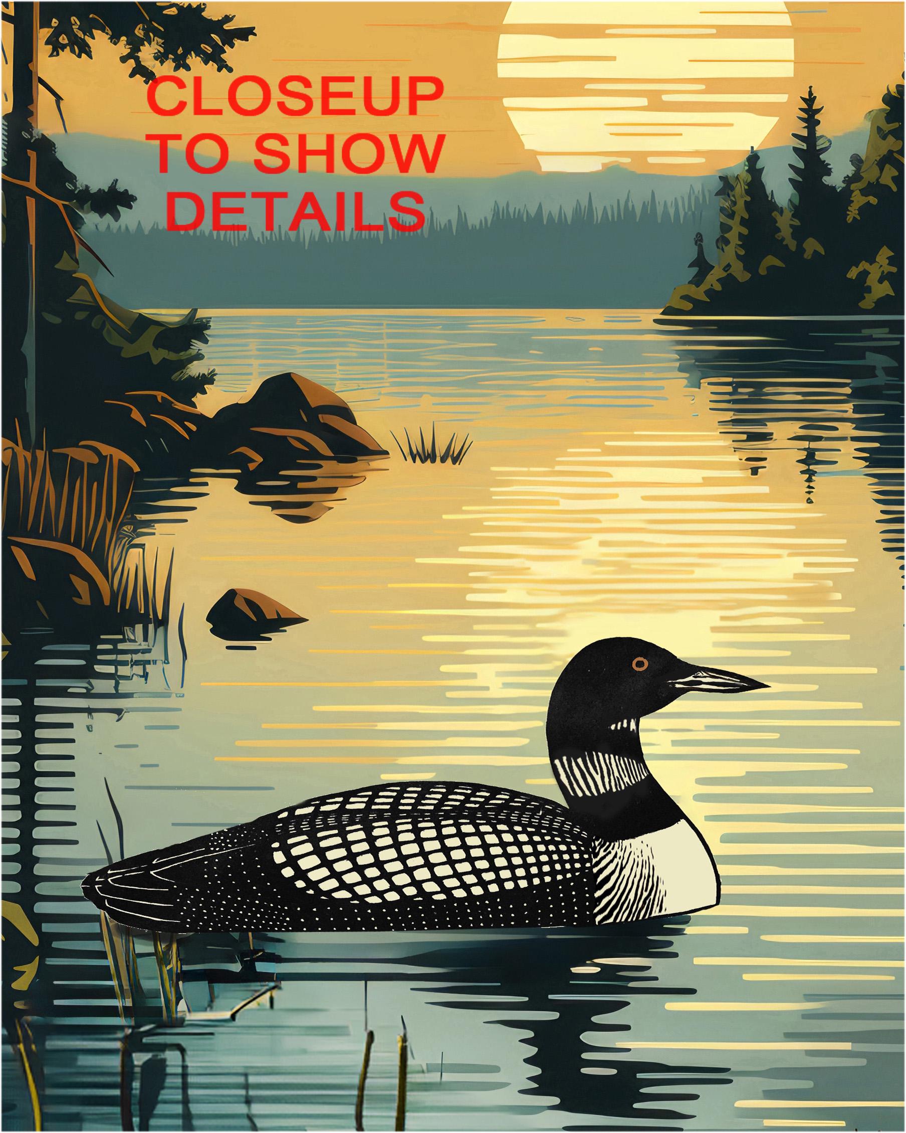 Vintage Loon Lake Maine Travel Poster – Scenic New England Wildlife Art ...