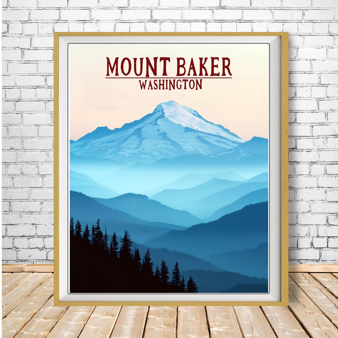 Mount Baker Poster, Cascade Mountains Print, Washington State, Seattle ...