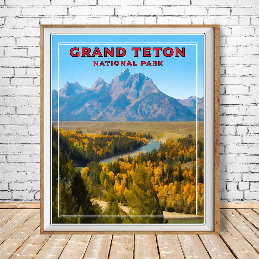 Grand Teton Poster, National Park Print, Teton Print, Vintage Travel ...