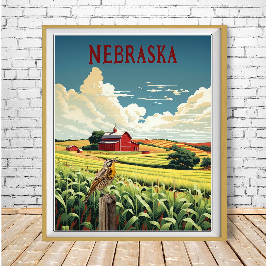 Nebraska Poster, Meadowlark Print, State Bird, Nebraska Landscape ...
