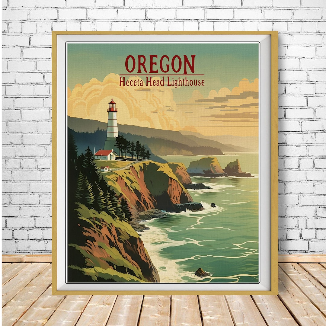 Oregon Coast Poster, Lighthouse Print, Portland Oregon, Heceta Head ...