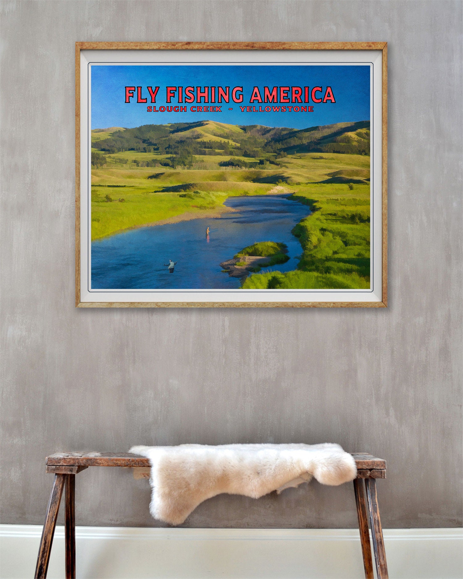 Fly Fishing Poster, Yellowstone National Park, Fishing Print, Slough ...