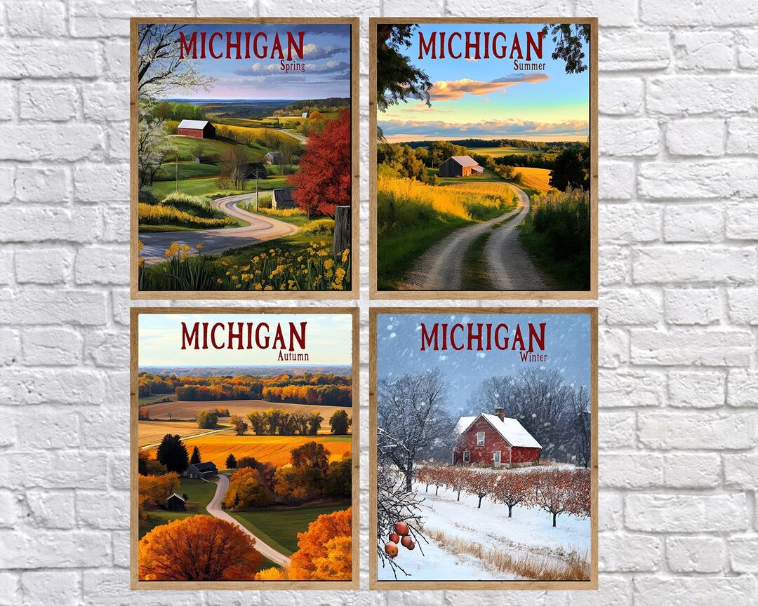 Michigan Posters, Discounted Set, Michigan Prints, Four Seasons ...