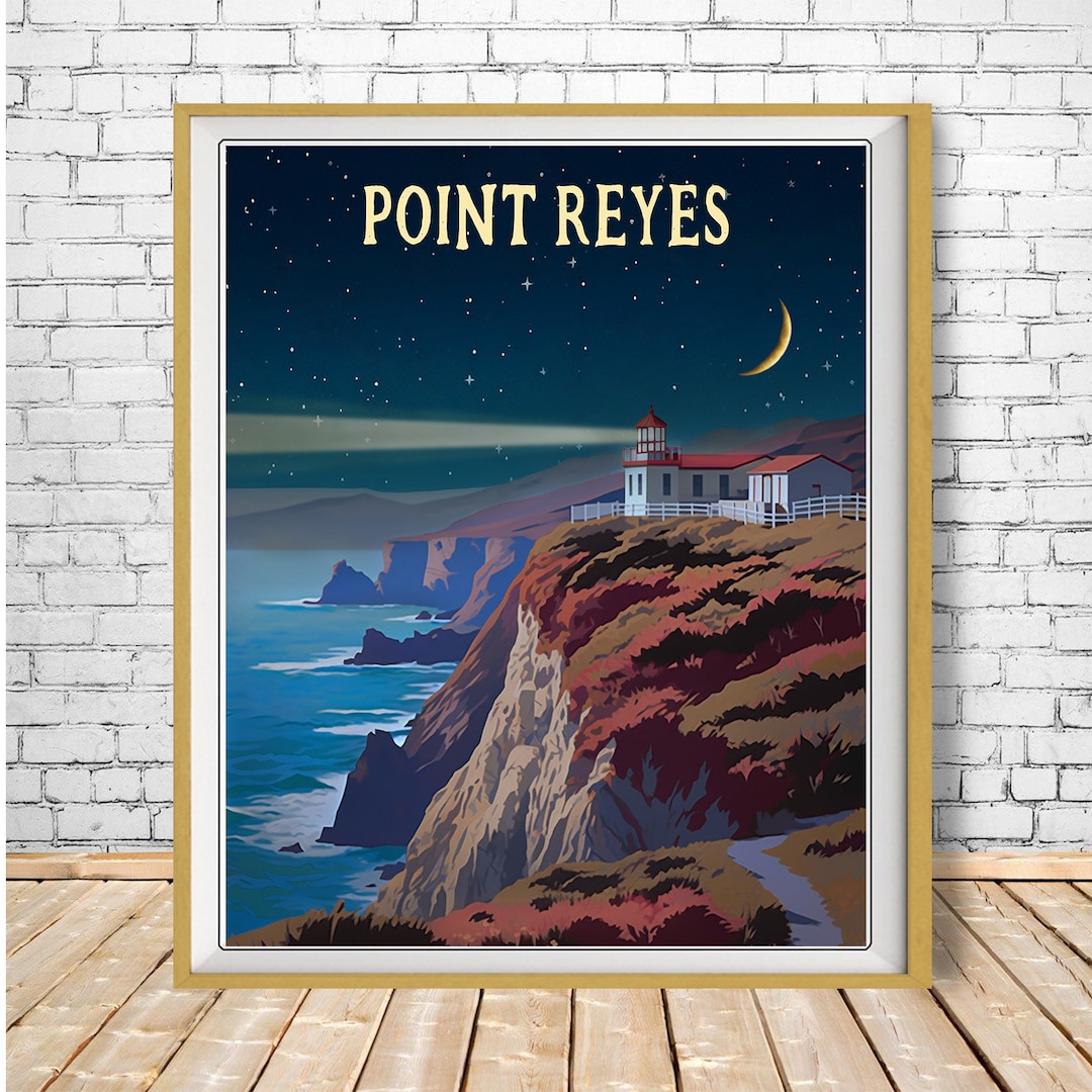 Point Reyes Poster, Lighthouse Print, California Coast Print, Night ...