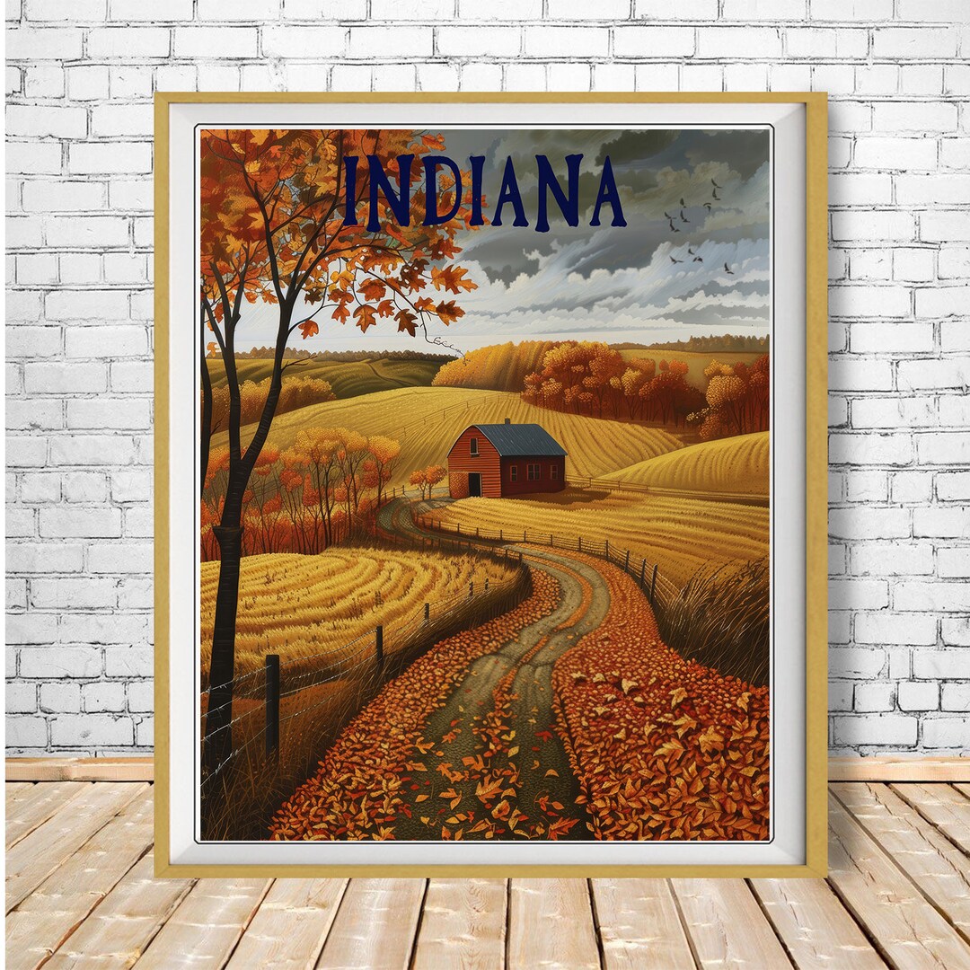 Indiana Poster, Autumn Art, Indiana Landscape Print, Fall Color ...