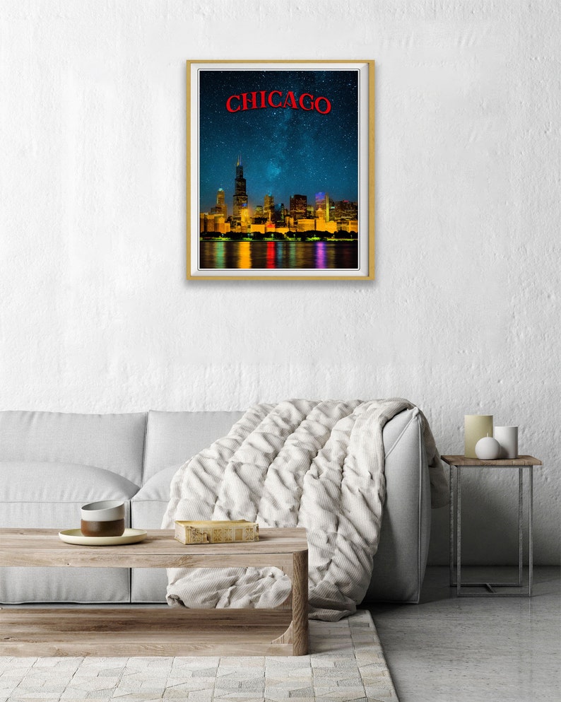 Chicago Poster Chicago Skyline Print Chicago Cityscape - Etsy