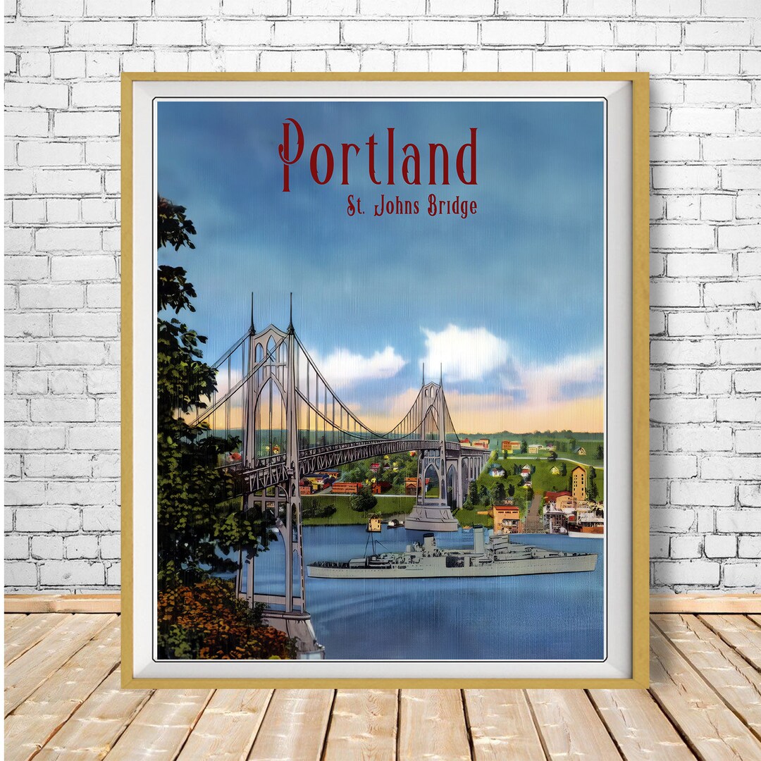 Portland Oregon Poster, St Johns Bridge, Travel Poster, Vintage ...
