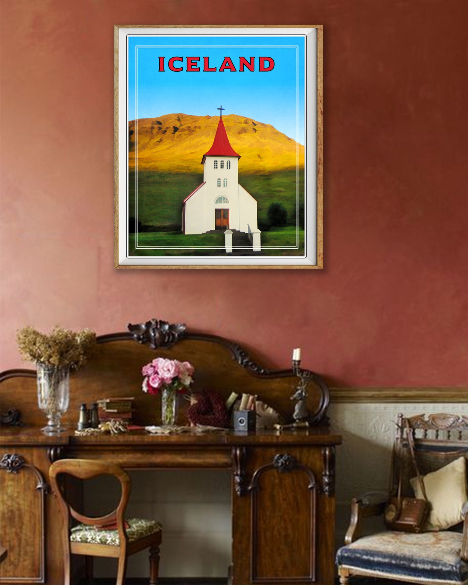 Prints Giclée Vintage Travel Poster #vp72 Iceland Church Print Iceland ...