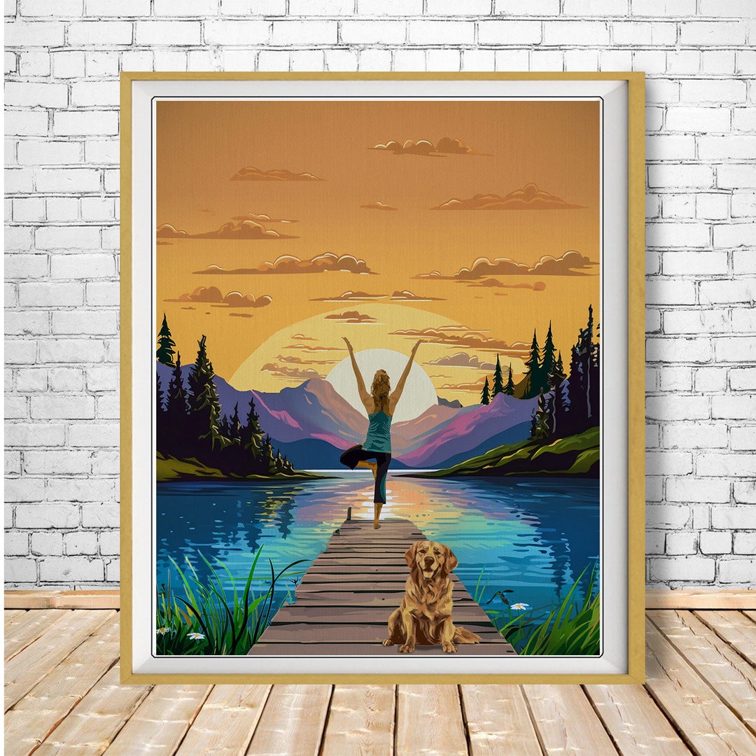 Yoga Poster, Tree Pose, Unique Yoga Print, Yoga Outdoors, Golden ...