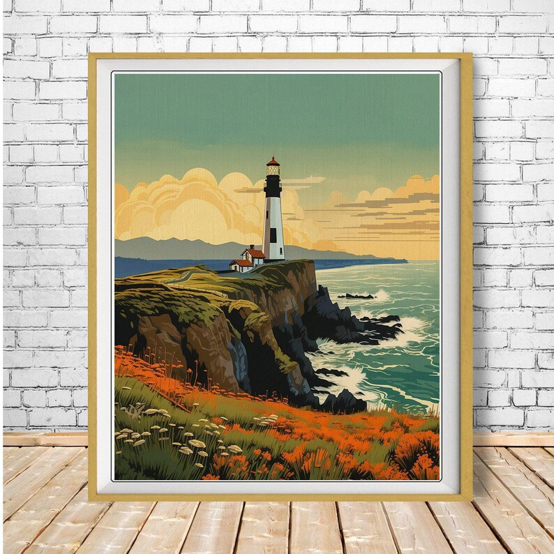 Oregon Coast Poster, Lighthouse Print, Portland Oregon, Yaquina Head ...