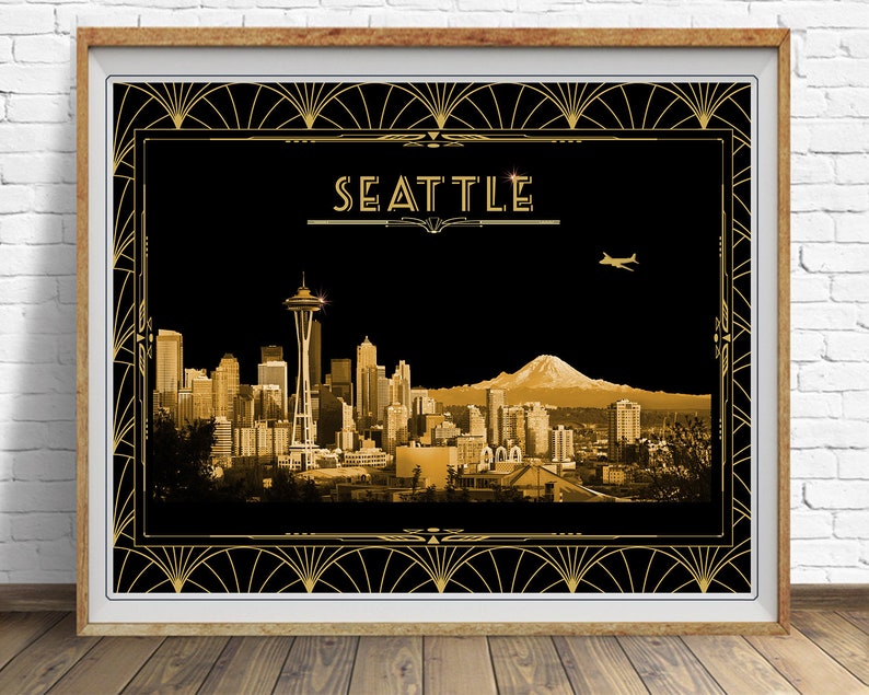 Seattle Skyline Print Art Deco Poster Seattle Poster | Etsy