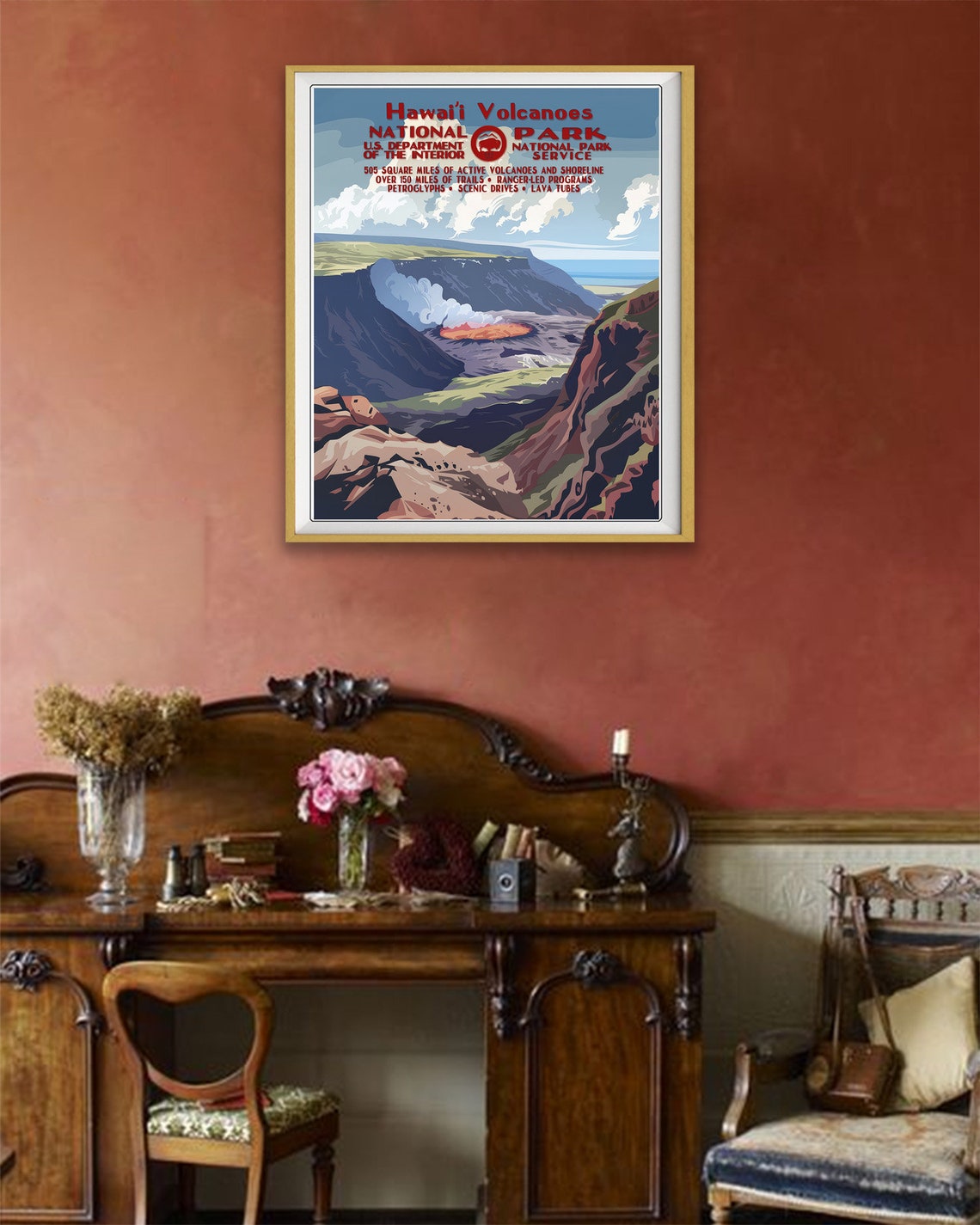 Hawai'i Volcanoes Poster, Hawaii Print, National Park Poster, National ...