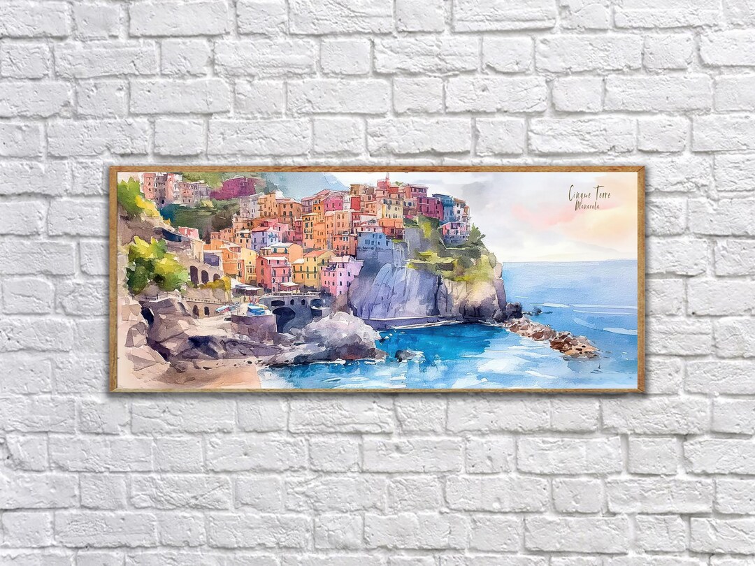 Manarola Cinque Terre Panoramic Wall Art, Colorful Italy Travel Poster ...