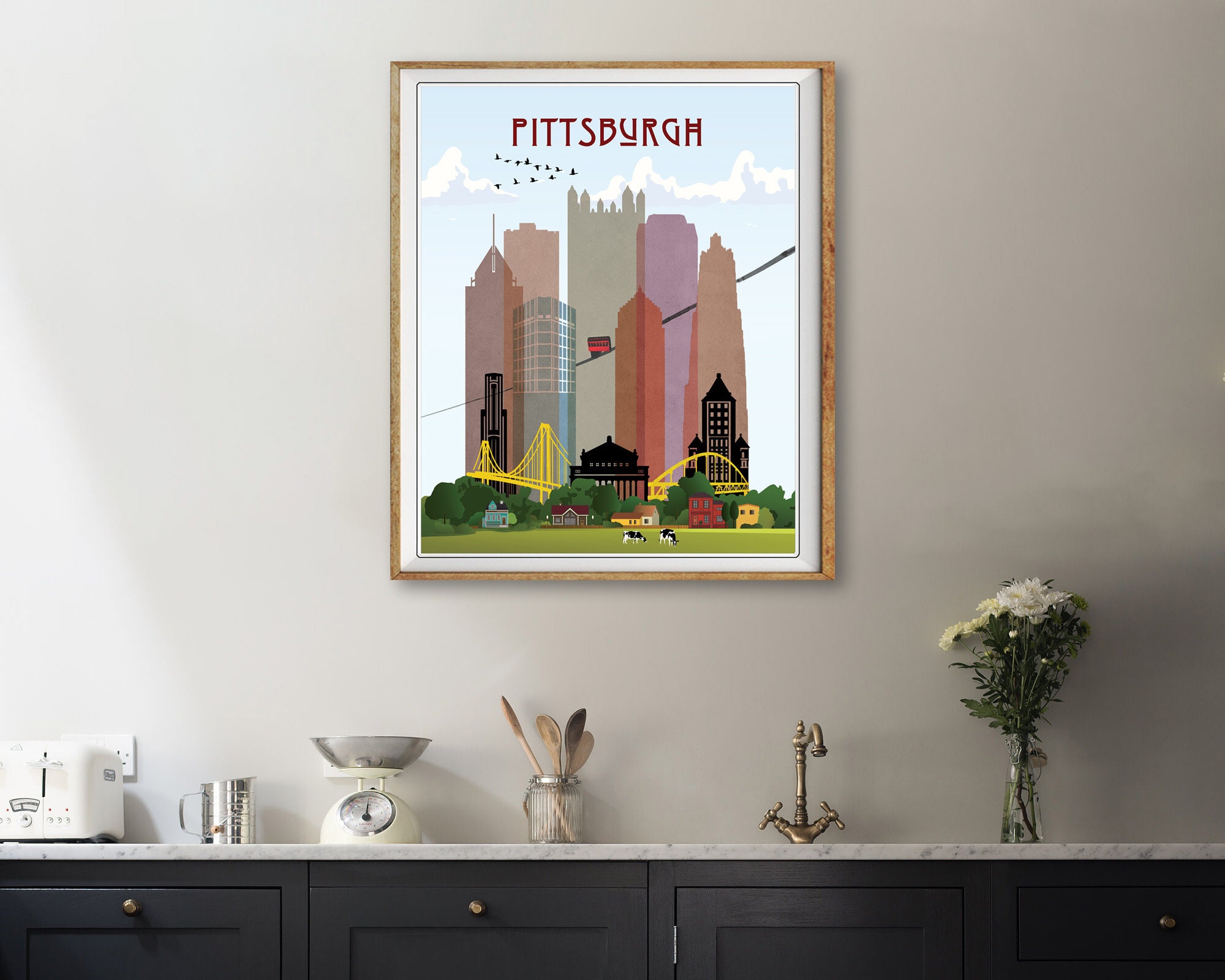 Pittsburgh Poster Pennsylvania Print Pittsburgh Skyline | Etsy