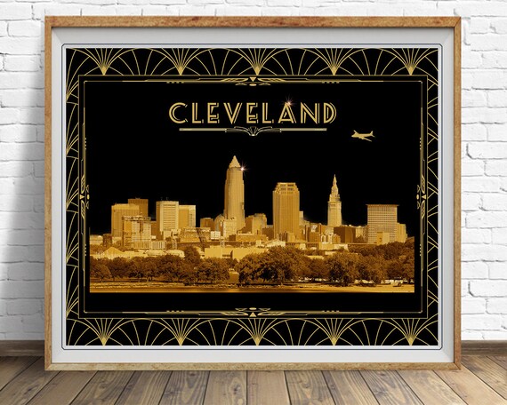 Cleveland Skyline Print Art Deco Poster Cleveland Poster | Etsy