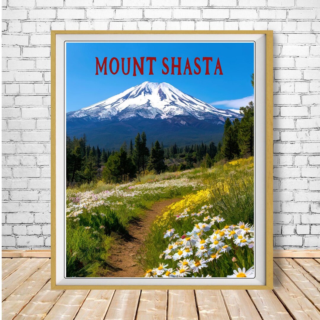 Mt Shasta Poster, California Print, Mount Shasta Print, Springtime ...