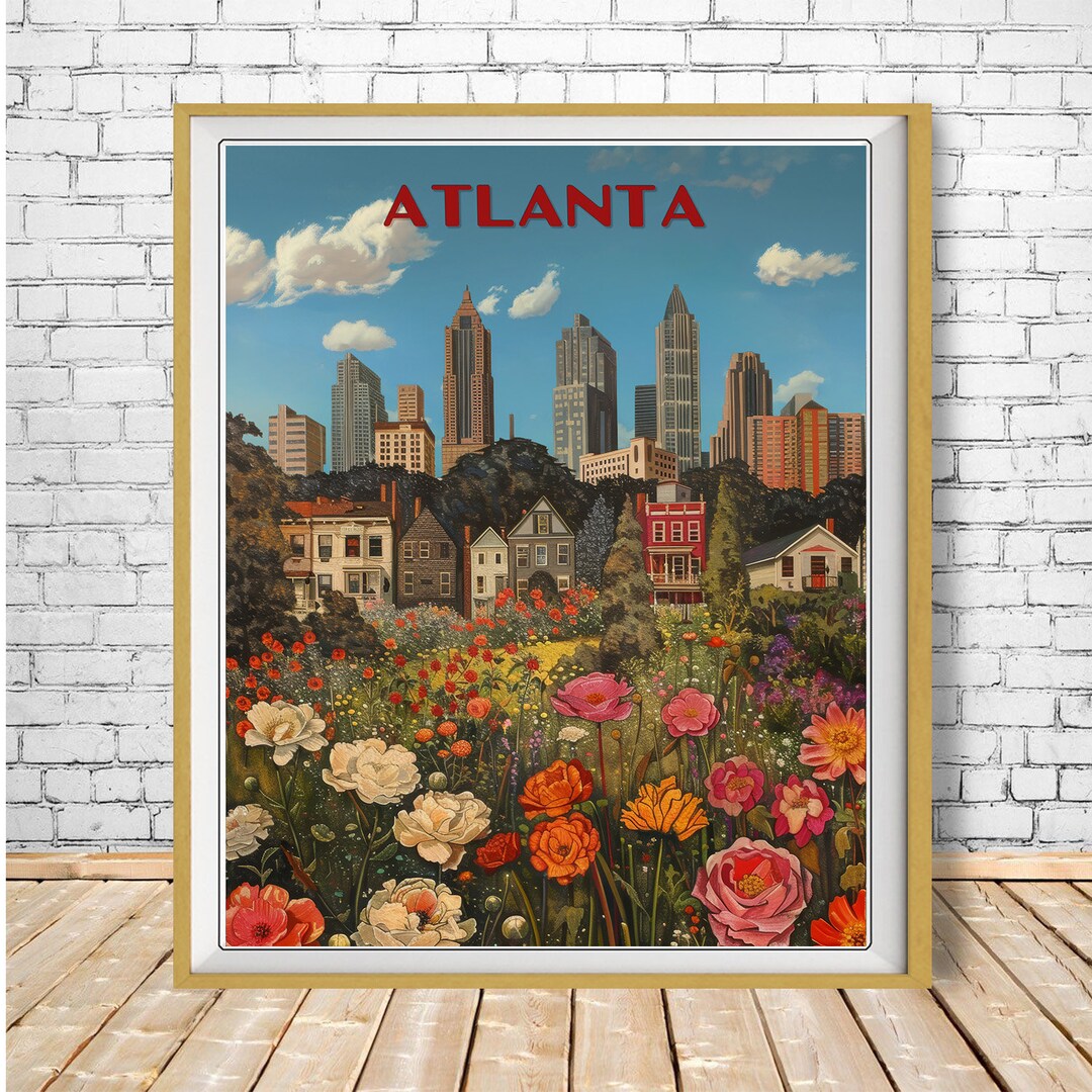 Atlanta Travel Poster, Atlanta Skyline, Georgia Print, Retro Travel ...