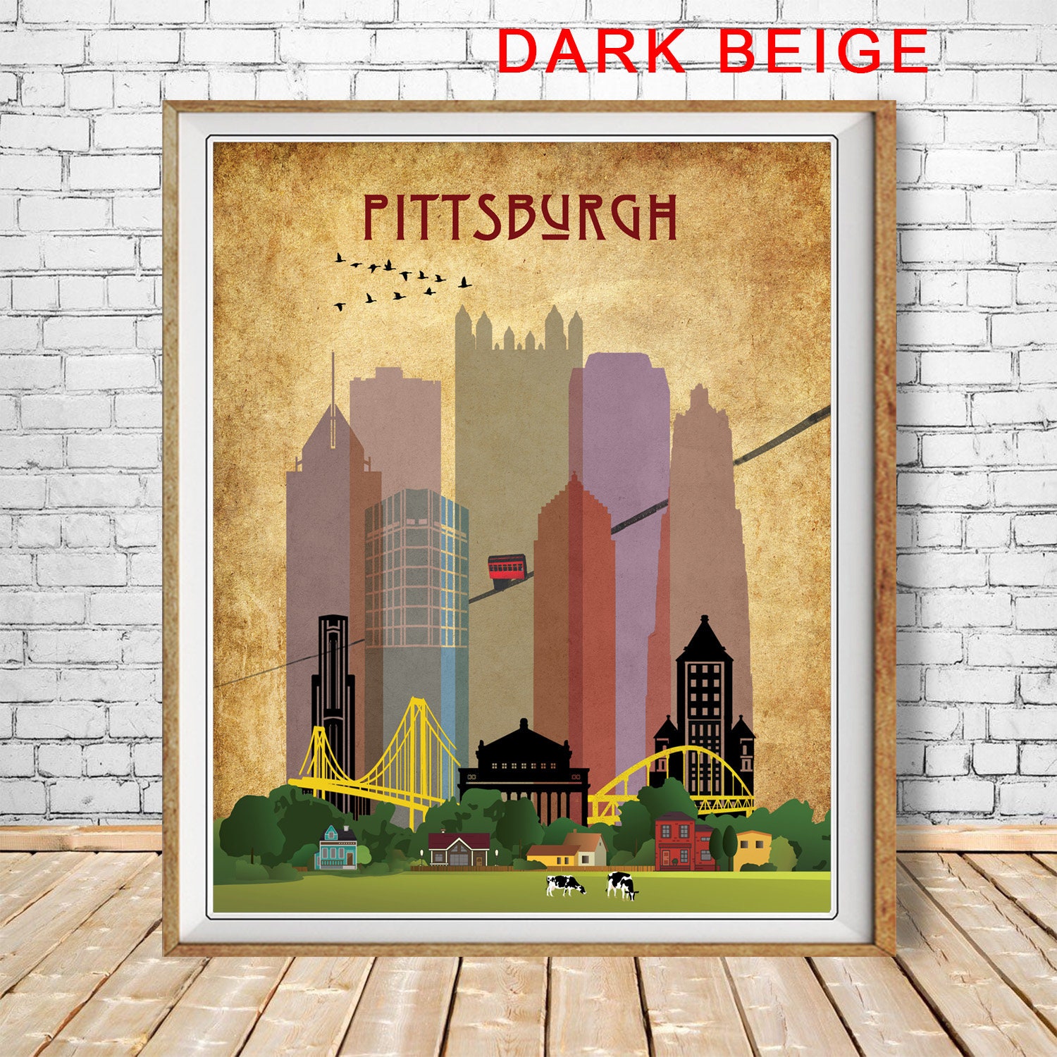 Pittsburgh Poster Pennsylvania Print Pittsburgh Skyline | Etsy